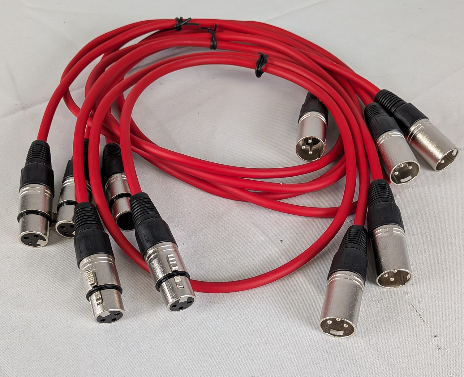 Pack of 5 XLR Patch Leads 1m Long Red Cable with Good Metal Connectors ...